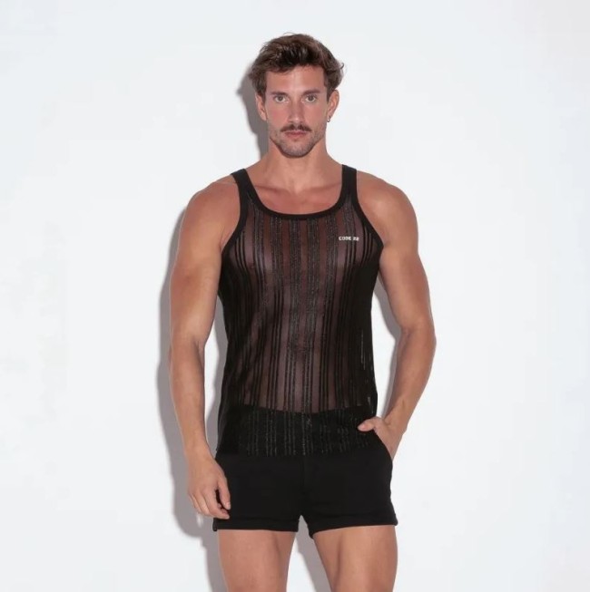 Code 22 Mesh Gestreepte Tank Top - Zwart